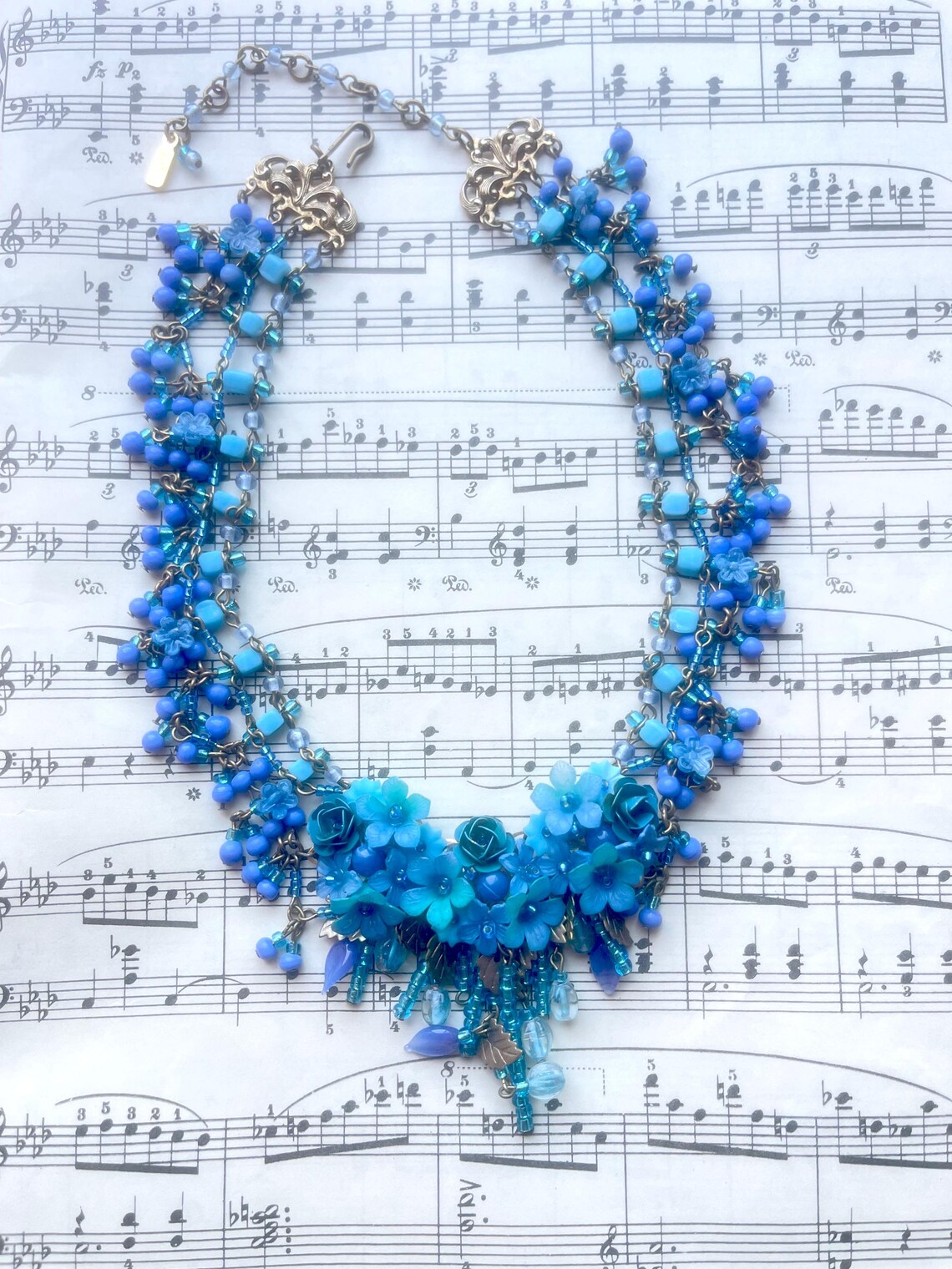 Vintage COLLEEN TOLAND Turquoise Rose Beaded Necklace Handmade Floral ...