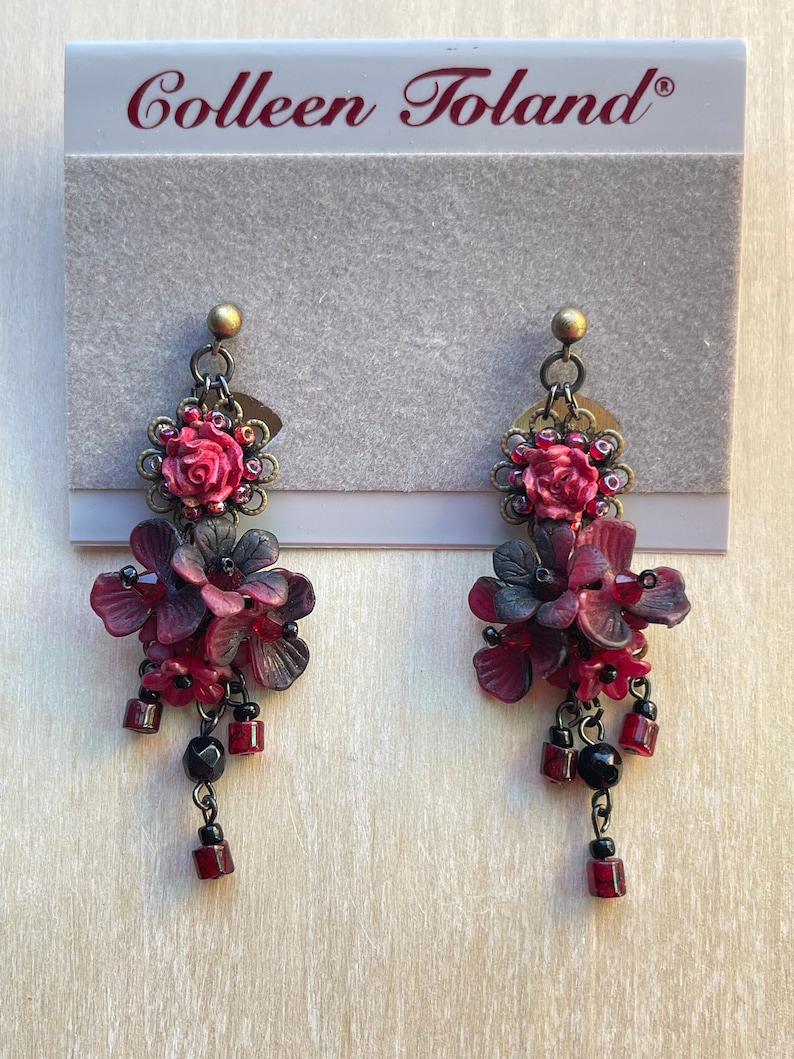 Vintage COLLEEN TOLAND Tea Rose Drop Earrings Beaded Flower Floral ...