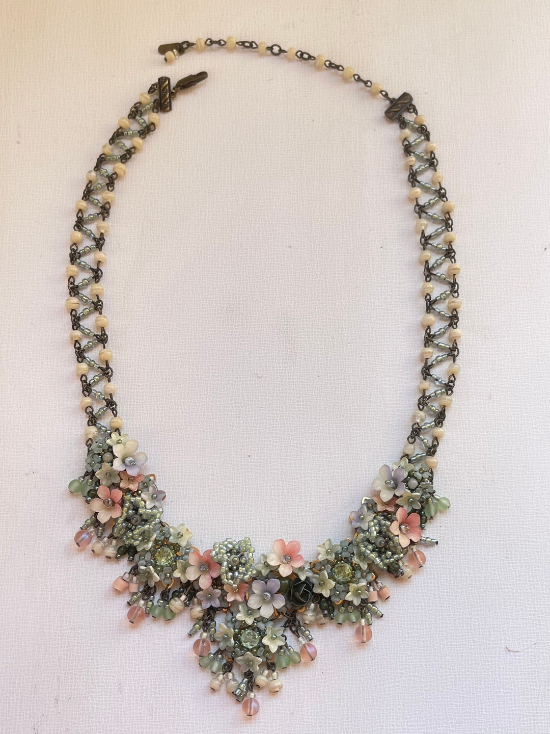 Vintage COLLEEN TOLAND Flower Garden Floral Beaded Necklace Art to Wear ...