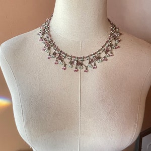 Vintage COLLEEN TOLAND Pink Green XO Necklace Beaded Flower Floral ...