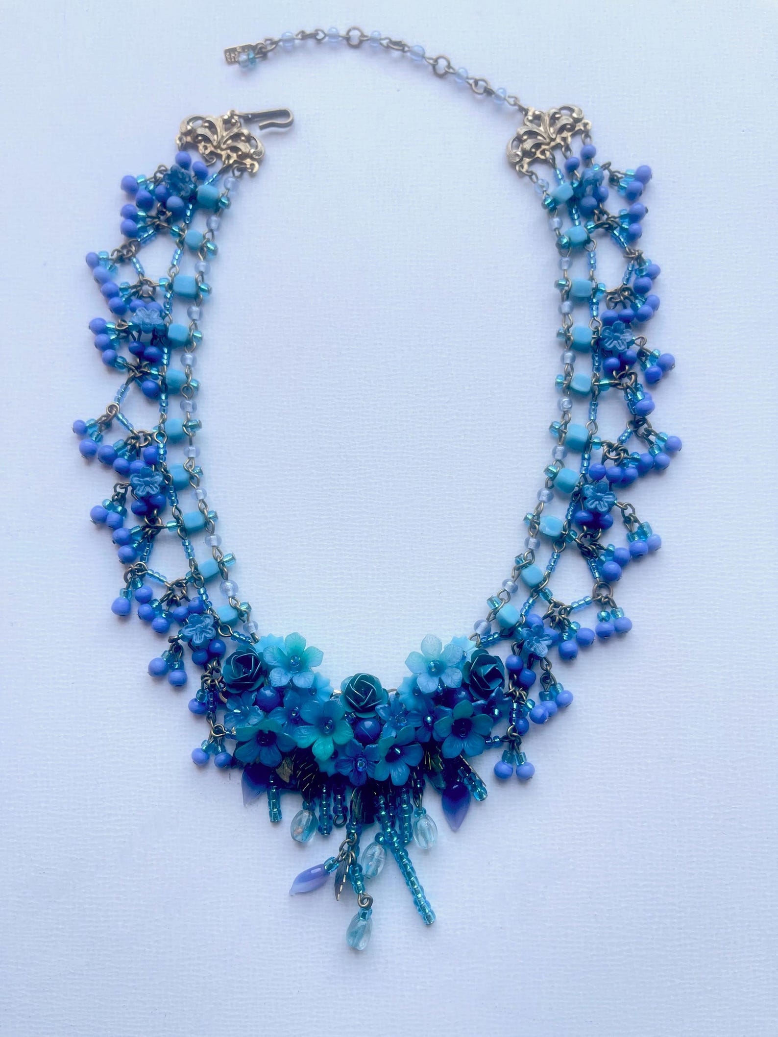 Vintage COLLEEN TOLAND Turquoise Rose Beaded Necklace Handmade Floral ...