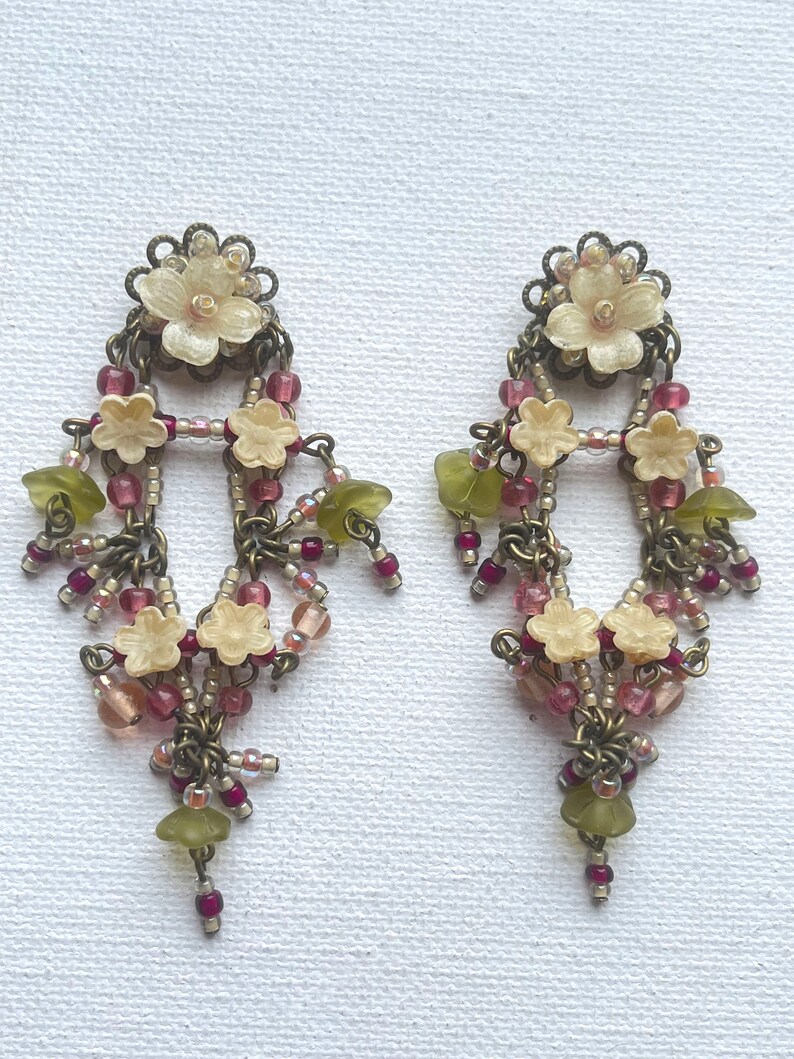 Vintage COLLEEN TOLAND Chandelier Earrings in Cream Pink - Etsy