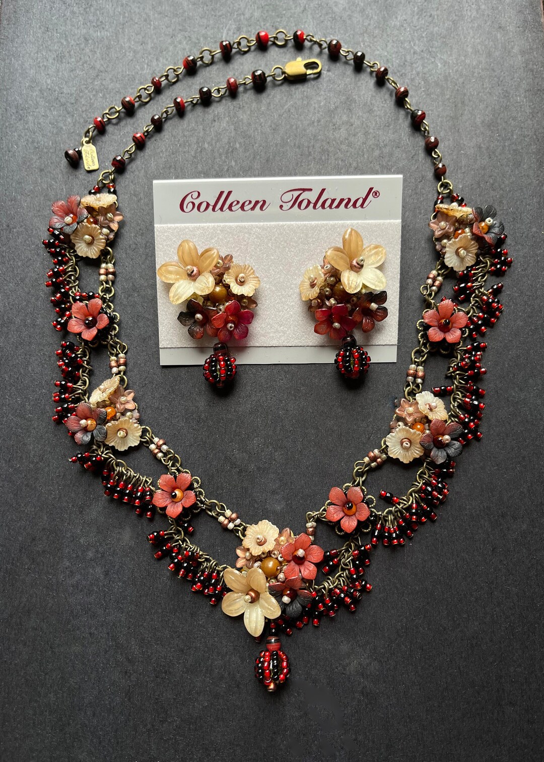 Jewelry Set, Vintage COLLEEN TOLAND Redwood (black and Red) Necklace ...
