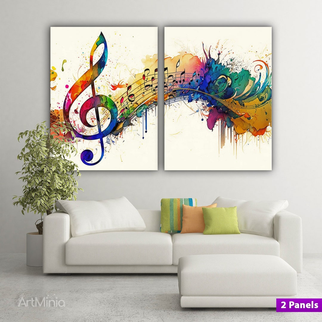 Rainbow Musical Notes Watercolor Painting: Colorful Music Wall Art ...