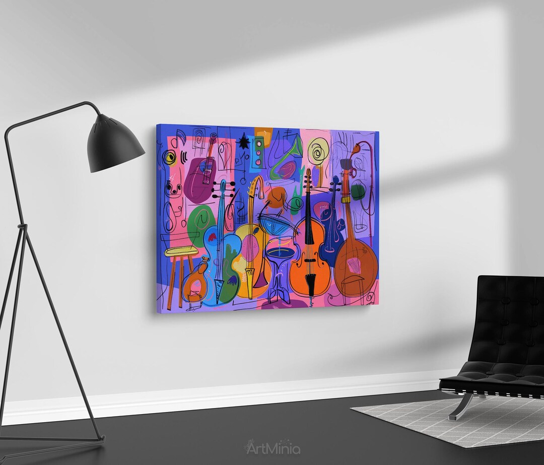 Abstract Musical Instruments Wall Art, Colorful Modern Canvas Print ...