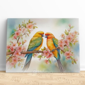Parrot Canvas Print: Colorful Bird & Blossom Wall Art - Etsy