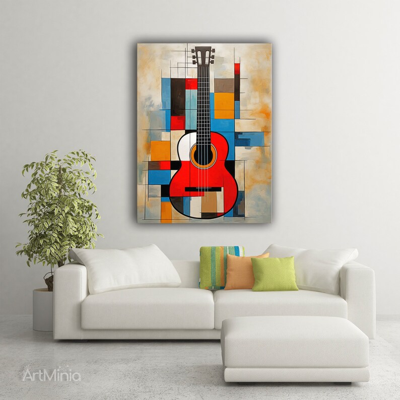 Mondrian Style Guitar Canvas Print: Musical Instrument Art - Etsy