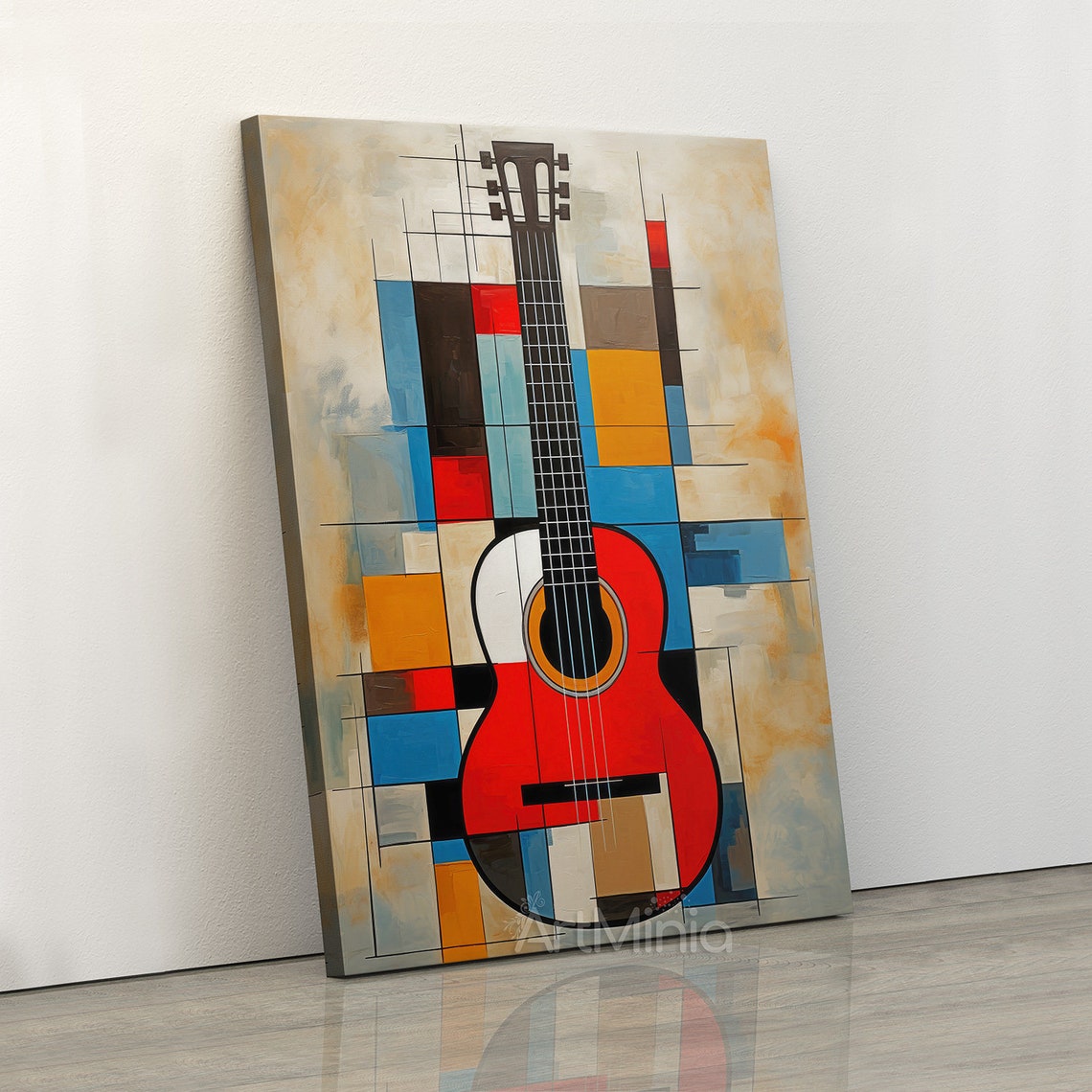 Mondrian Style Guitar Canvas Print: Musical Instrument Art - Etsy