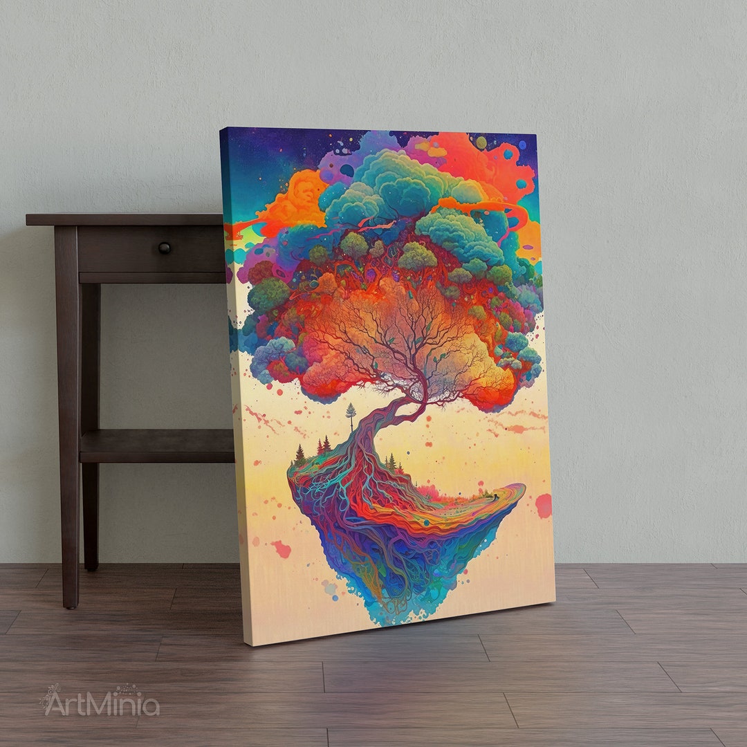 Abstract Colorful Oil Painting of a Tree Canvas Print Vibrant Color ...