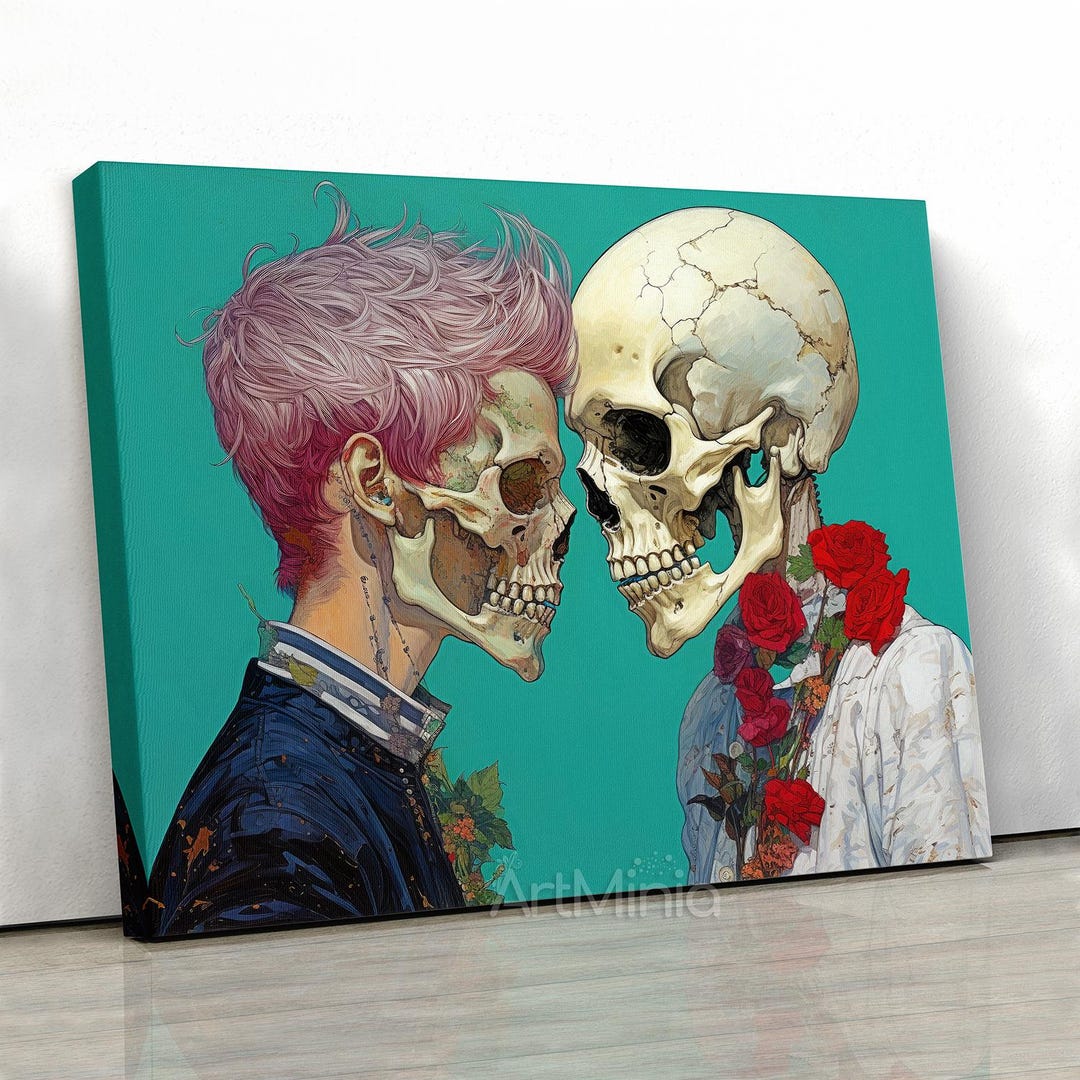 Darkly Romantic Skull Portrait Canvas Print, Skeletal Queercore Art ...