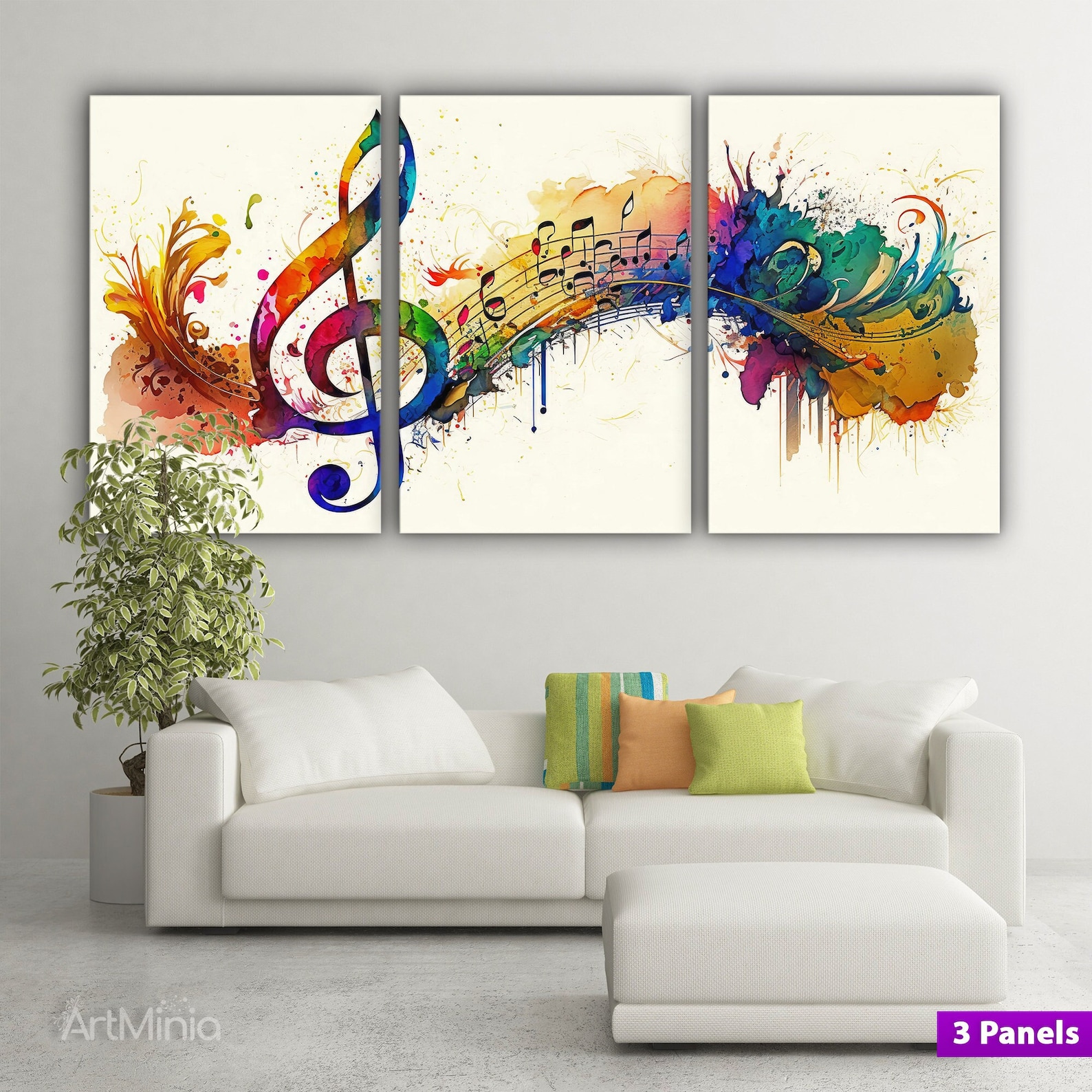 Rainbow Musical Notes Watercolor Painting: Colorful Music Wall Art ...