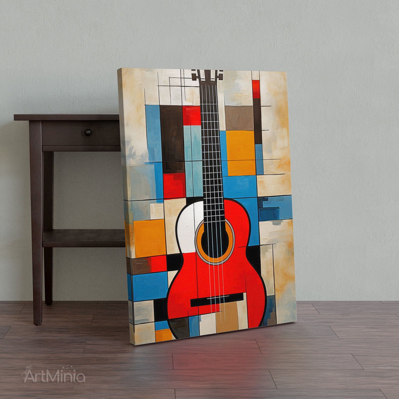 Mondrian Style Guitar Canvas Print: Musical Instrument Art - Etsy