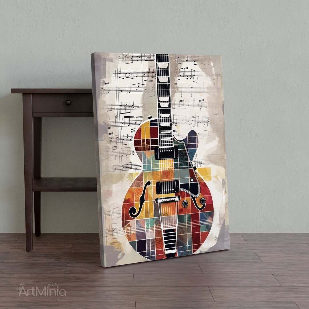 Modern Retro Collage Guitar Painting Canvas Print Wall Art, Music Wall ...