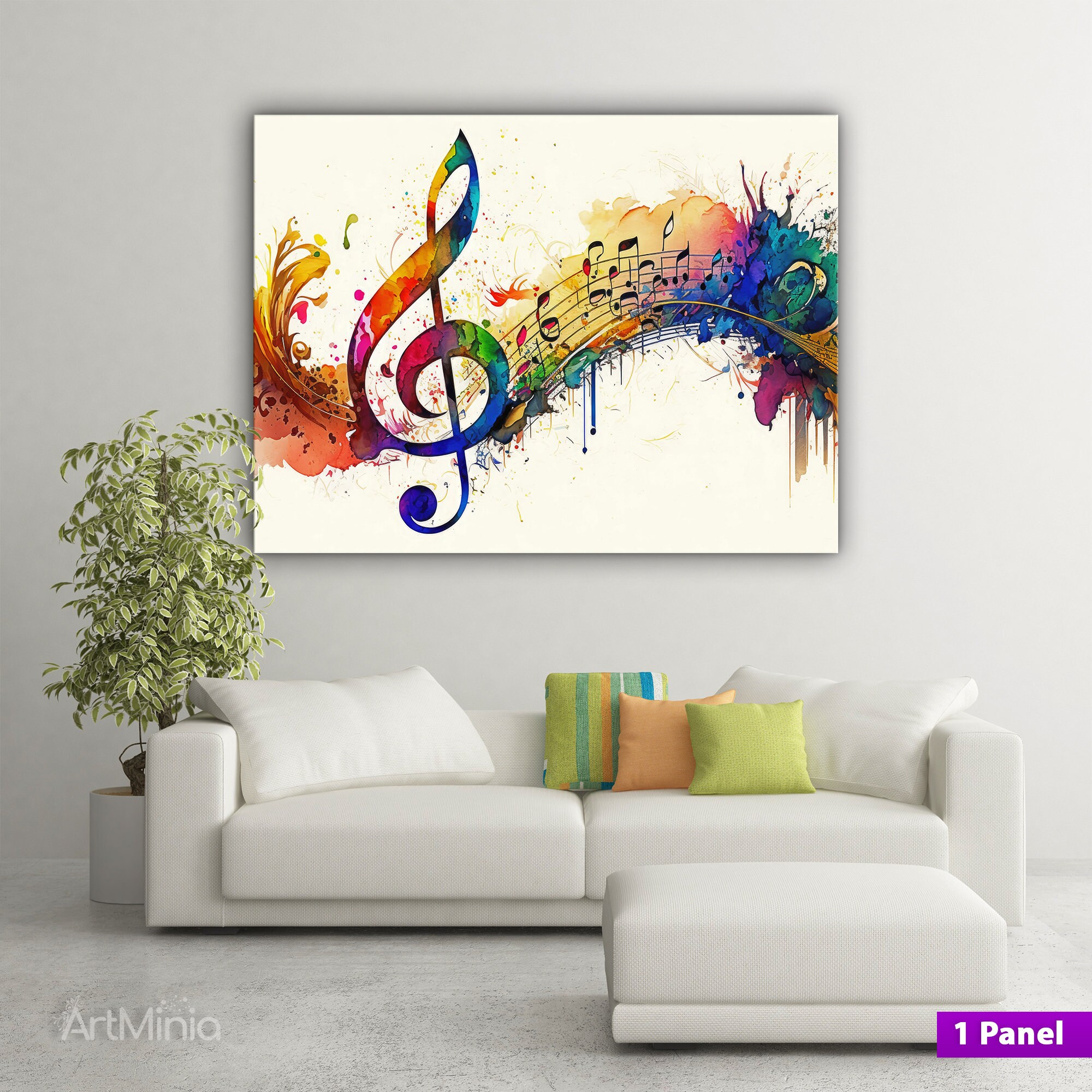 Rainbow Musical Notes Watercolor Painting: Colorful Music Wall Art ...