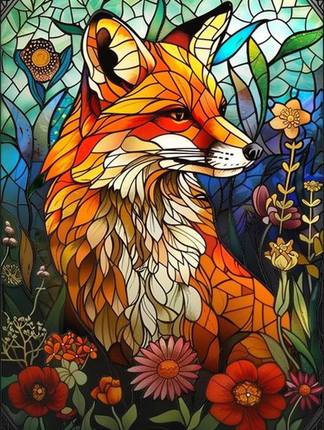 Stained Glass Fox Diamond Art Painting Kit for Adult,5d Fox Diamond ...