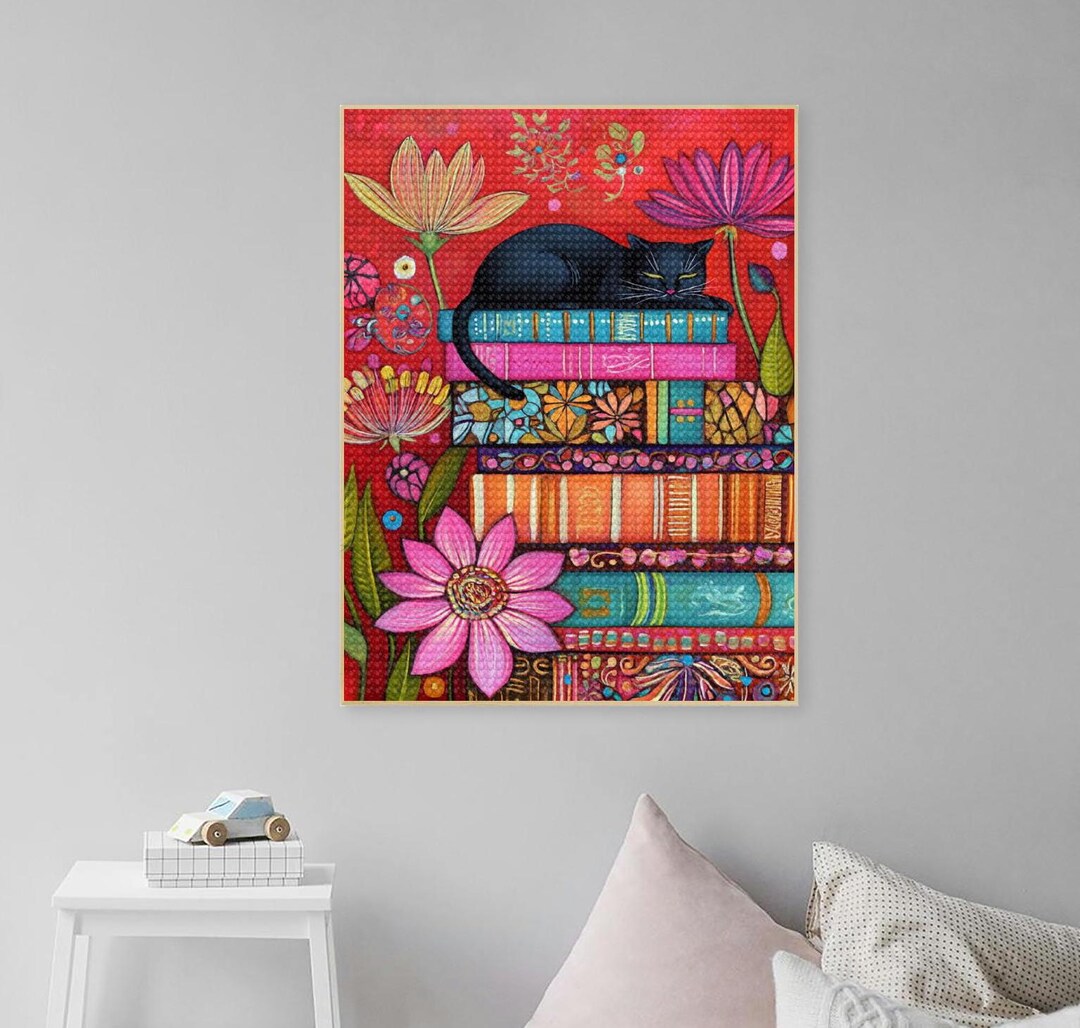 Full Drill 5D Diamond Painting Book Cat Boho Flower Diamond Art Kit DIY ...