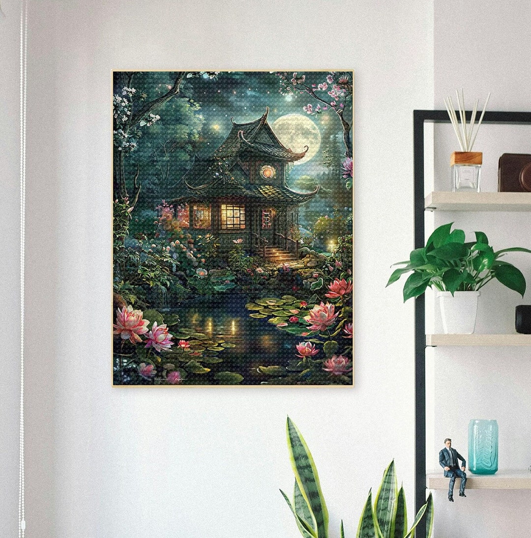Moon Night Diamond Mosaic Painting Landscape Canvas Painting，diy ...