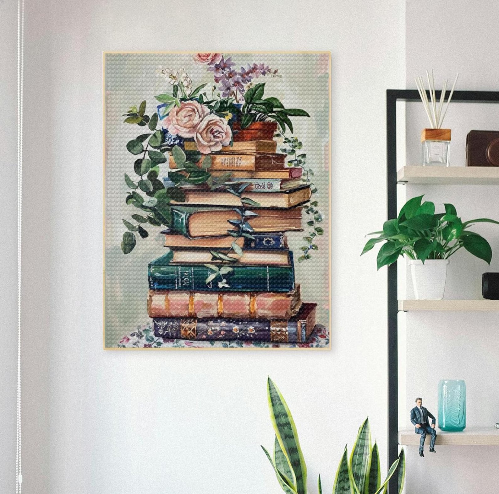 Floral Stack of Books Diamond Painting Art Kits，book Lover Print，5d DIY ...