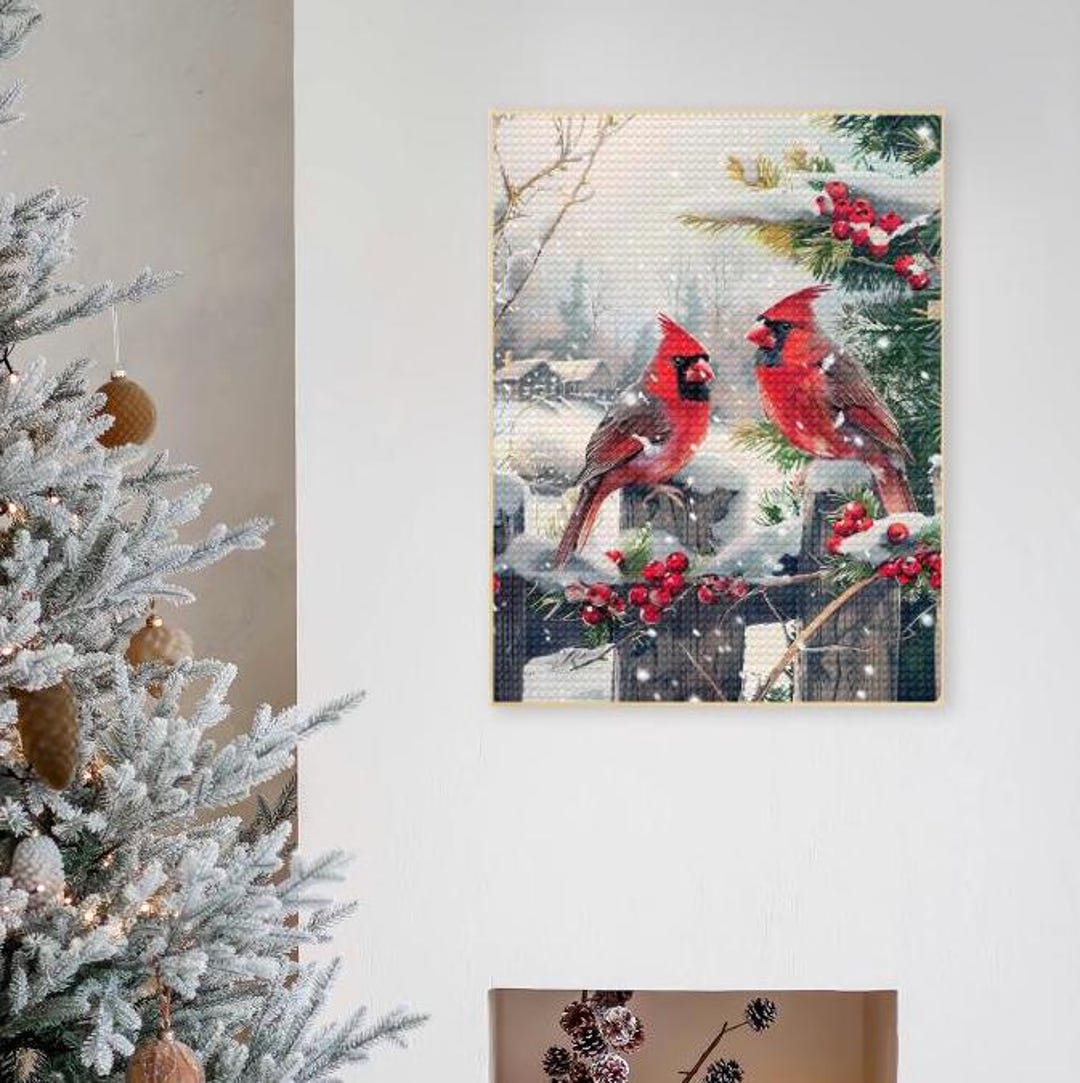 Christmas Cardinal Diamond Painting Art Kits for Adults，2 Cardinal Wall ...