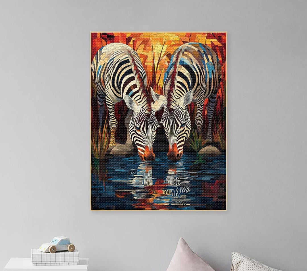5D DIY Full Drill Square Round Stained Glass Zebras Diamond Painting ...