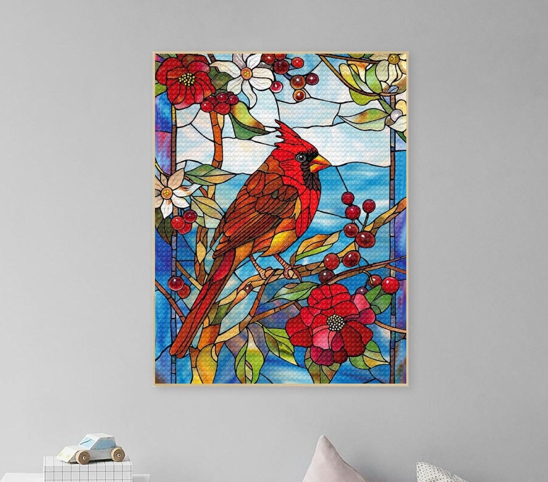Stained Glass Cardinal Diamond Painting Art Kits for Adults，cardinal ...