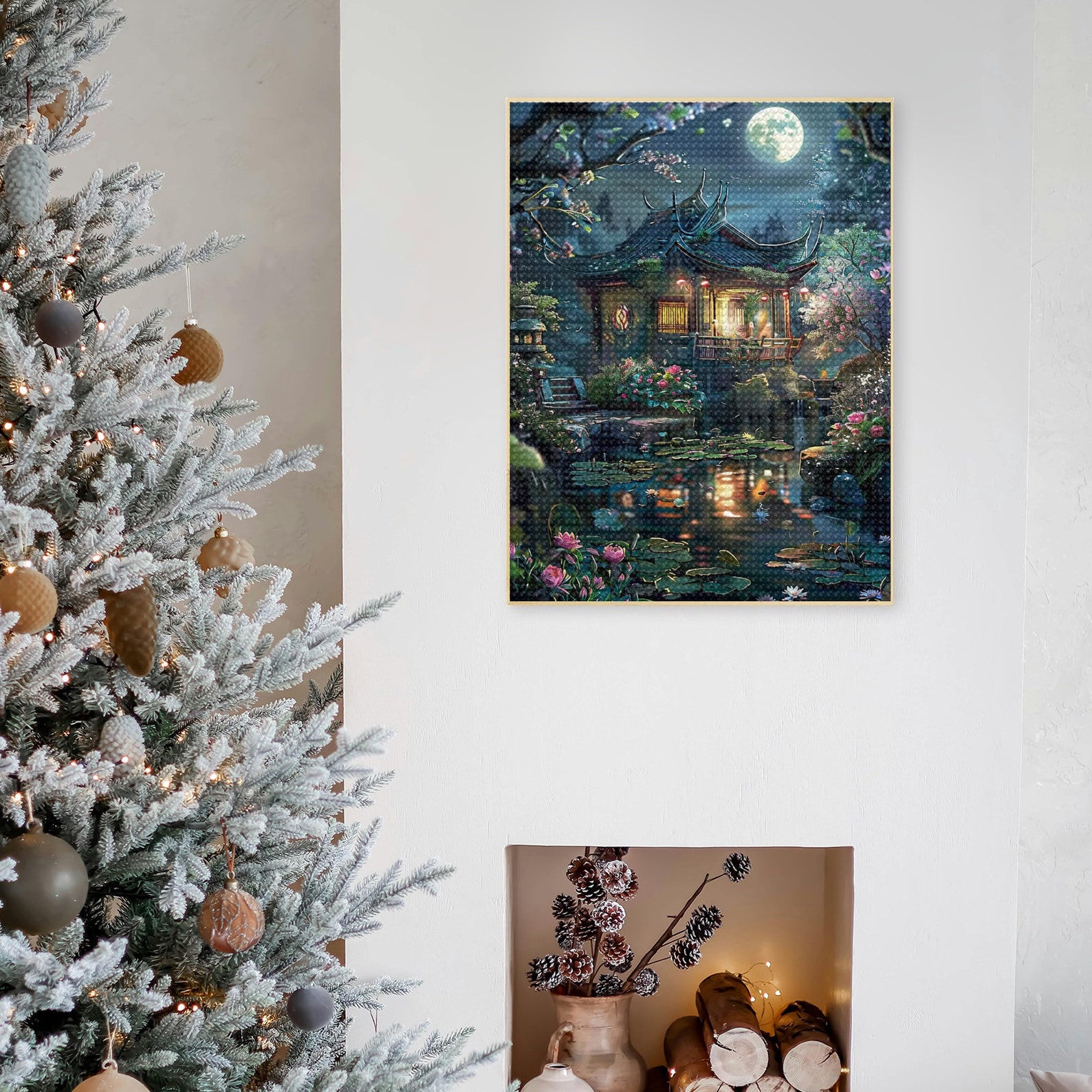 Moon Night Diamond Mosaic Painting Landscape Canvas Painting，diy ...