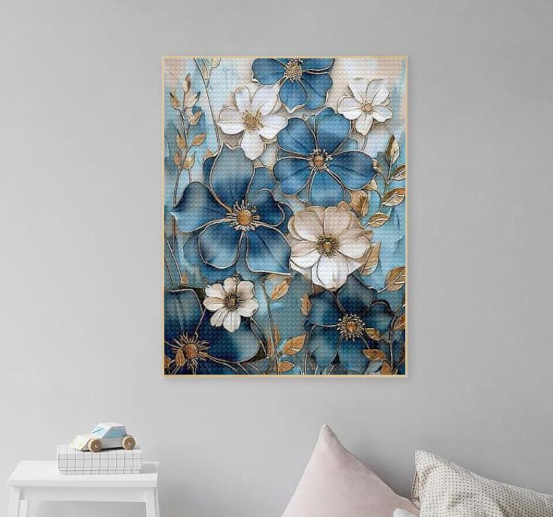 Full Drill Blue Flower Diamond Painting Art Kit for Adults Gift DIY ...