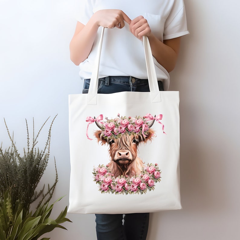 Coquette Highland Cow PNG, Coquette Pink Flowers, Cute Highland Cow PNG ...