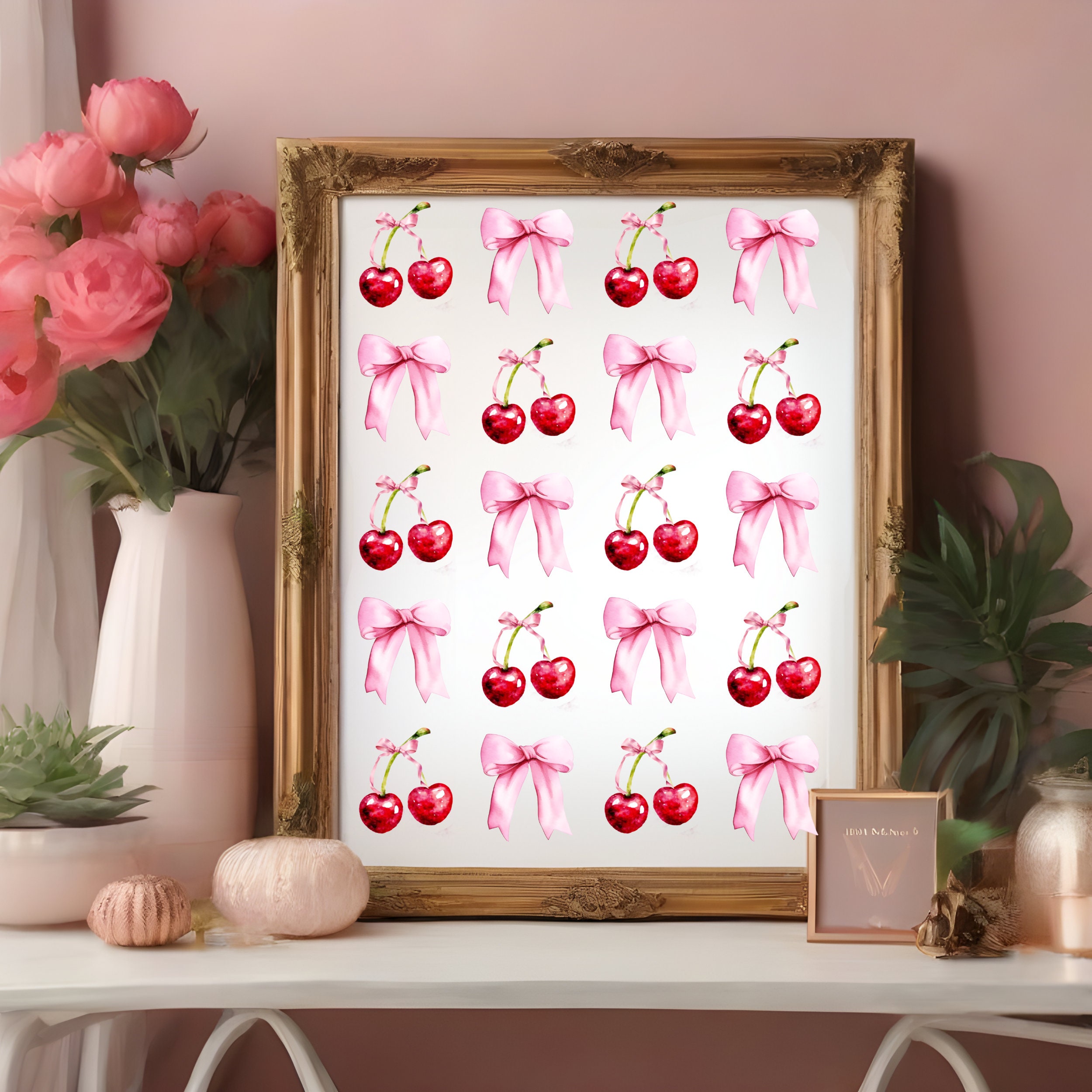 Coquette Digital Art Print PNG, Coquette Bow and Cherry Trend PNG ...