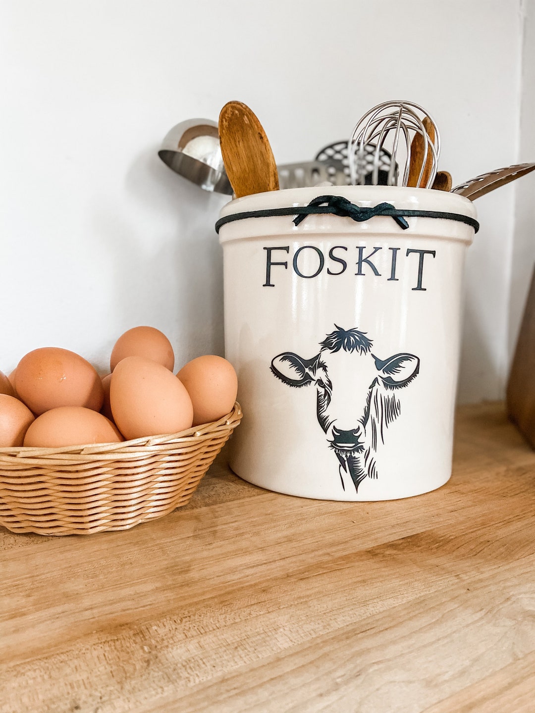 Customized Kitchen Utensil Crock, Gift for Farmer, Cow Gift, Spoon ...