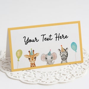 Jungle Safari Animals Place Card Editable Template, Tent Cards Food ...