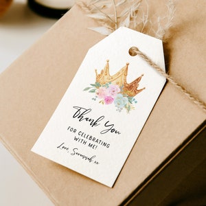 Princess Birthday Tag Template, Princess Party Thank You Tag, Floral ...