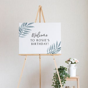 Modern Welcome Sign, Palm Leaf Botanical Watercolor Entrance Poster ...