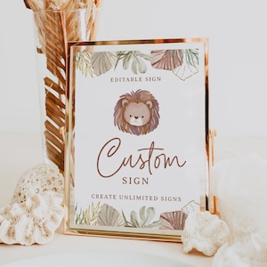 Lion Party Table Sign, Editable Birthday Printable 8x10 Customizable ...