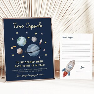 Editable Outer Space Time Capsule 1st Birthday Party Astronaut Planets ...