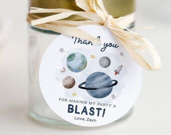 Blast off Birthday Thank You Tag - Etsy