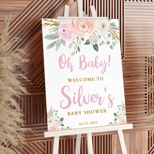 Baby Shower Welcome Sign, Printable Instant Download Watercolor Floral ...