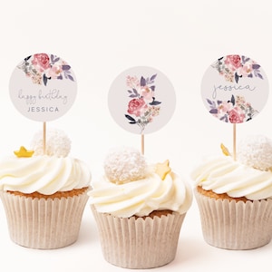 Editable Cupcake Toppers, Printable Floral Cupcake Topper Template ...