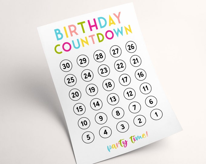 Birthday Countdown Printable Template Kids Bday Countdown - Etsy