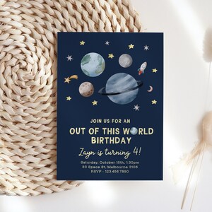 Editable Out of This World Birthday Invitation Outer Space Planets ...