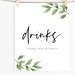 Drinks Sign Printable Party Drinks Sign Greenery Birthday Party Baby ...