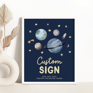 Editable Space Birthday Party Sign Astronaut Galaxy Planet Outer Space ...