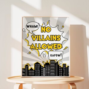 No Villains Allowed 8x10 Sign, Superhero Boys Birthday Decor Comic Book ...