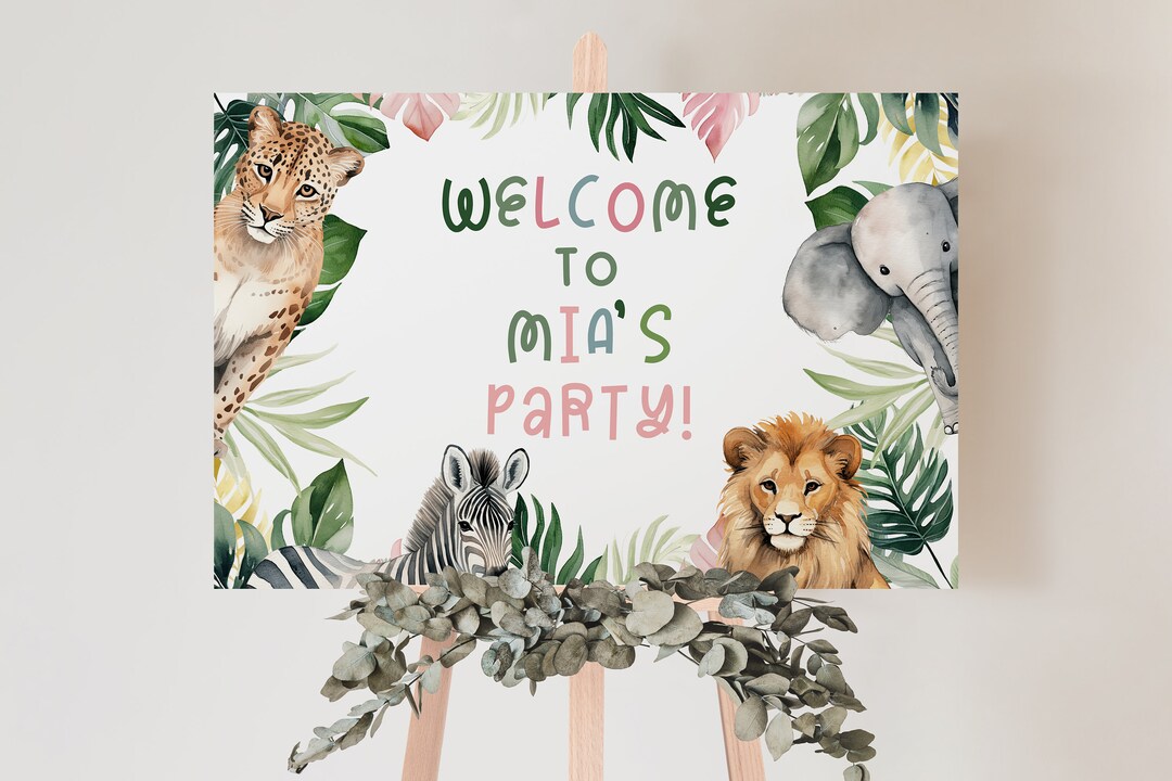 Girls Safari Party Welcome Sign, Editable Printable DIY Instant ...