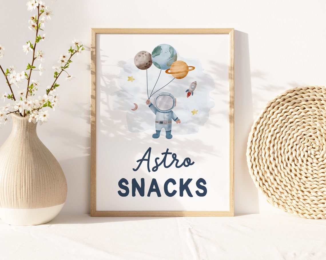 Astro Snacks Space Party Sign Outer Space Birthday Sign Astronaut ...