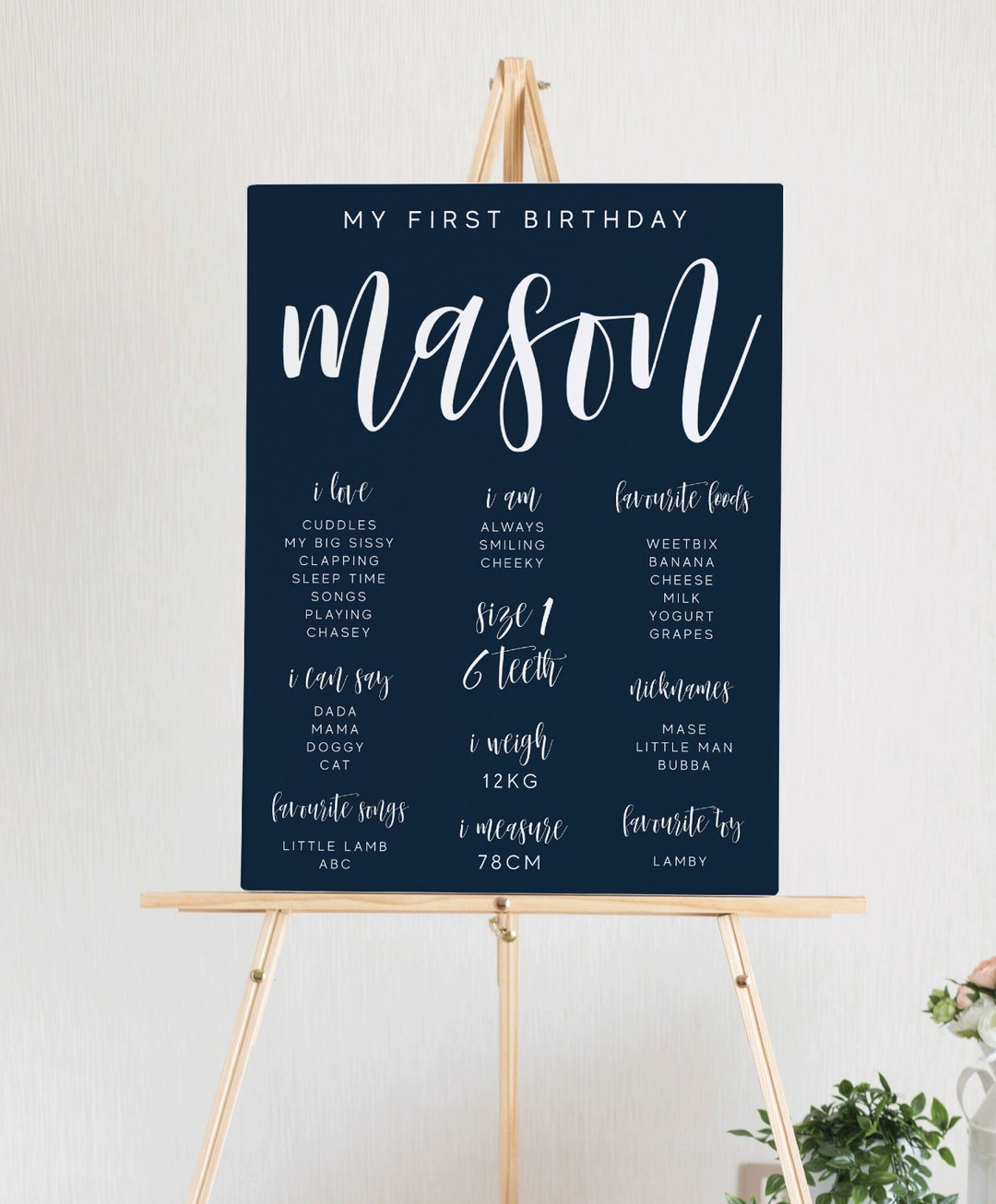 Modern Milestone Sign, Editable Template for 1st Birthday Navy Blue ...
