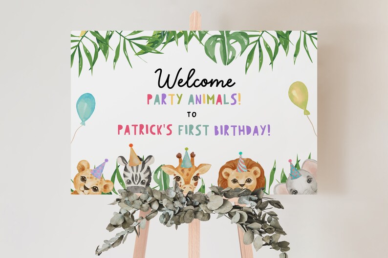 Editable Party Animals Welcome Sign Template, Zoo Safari Welcome Poster ...