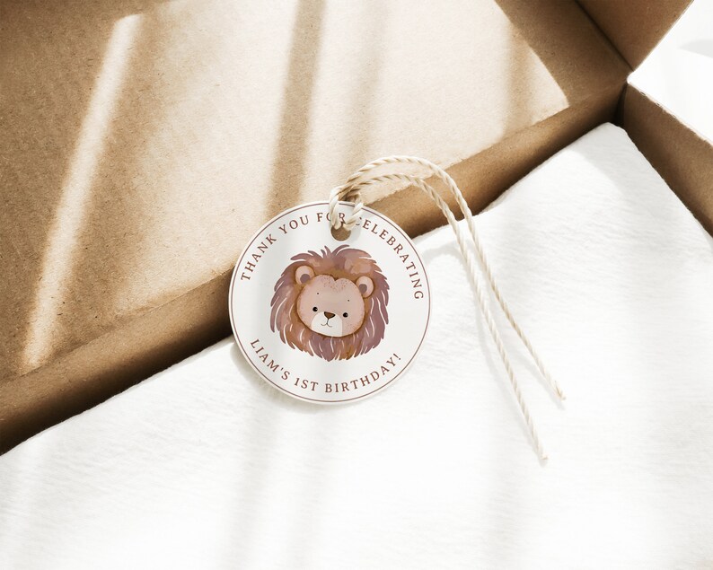 Lion Thank You Tag, Boho Gold Leaf Safari Editable Printable Instant ...