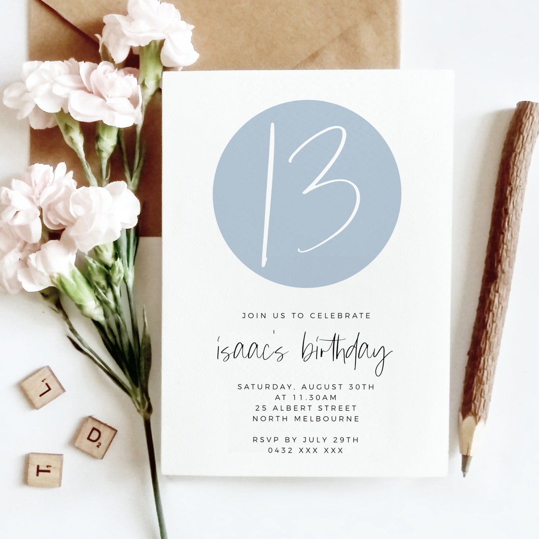 Editable Blue 13th Birthday Party Invitation Download Printable Digital ...