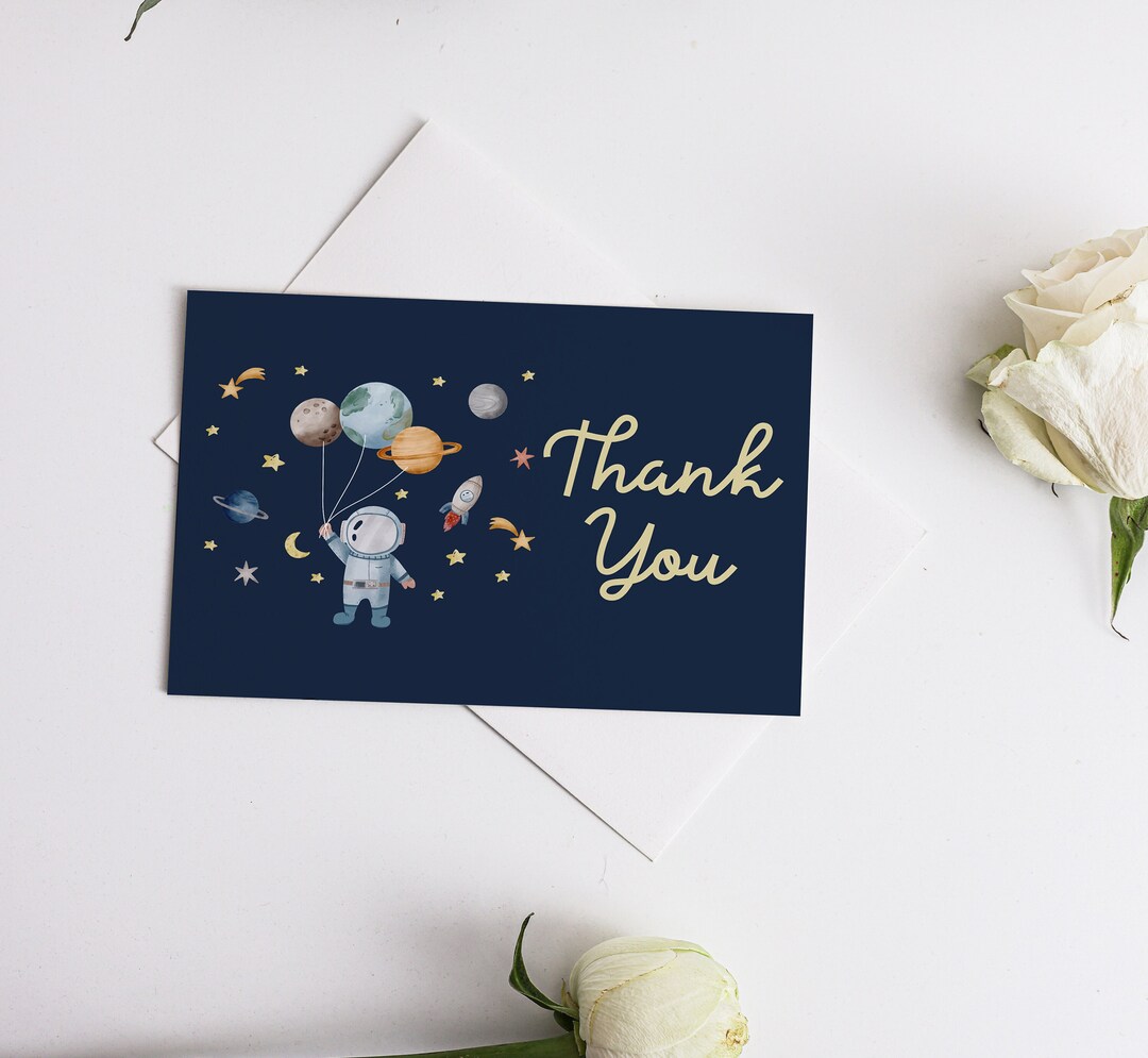 Editable Space Birthday Thank You Card Astronaut Planets to the Moon ...